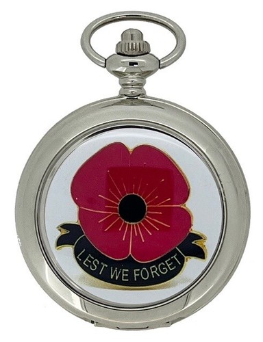 Poppy Day Remembrance Silver Case Quartz Pocket Watch And Chain WESTIME ...