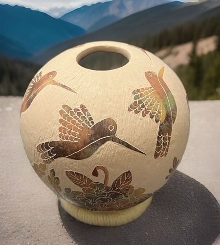 Mata Ortiz Pottery Armida Corona Vase Olla Hummingbird Sgraffito Art ...