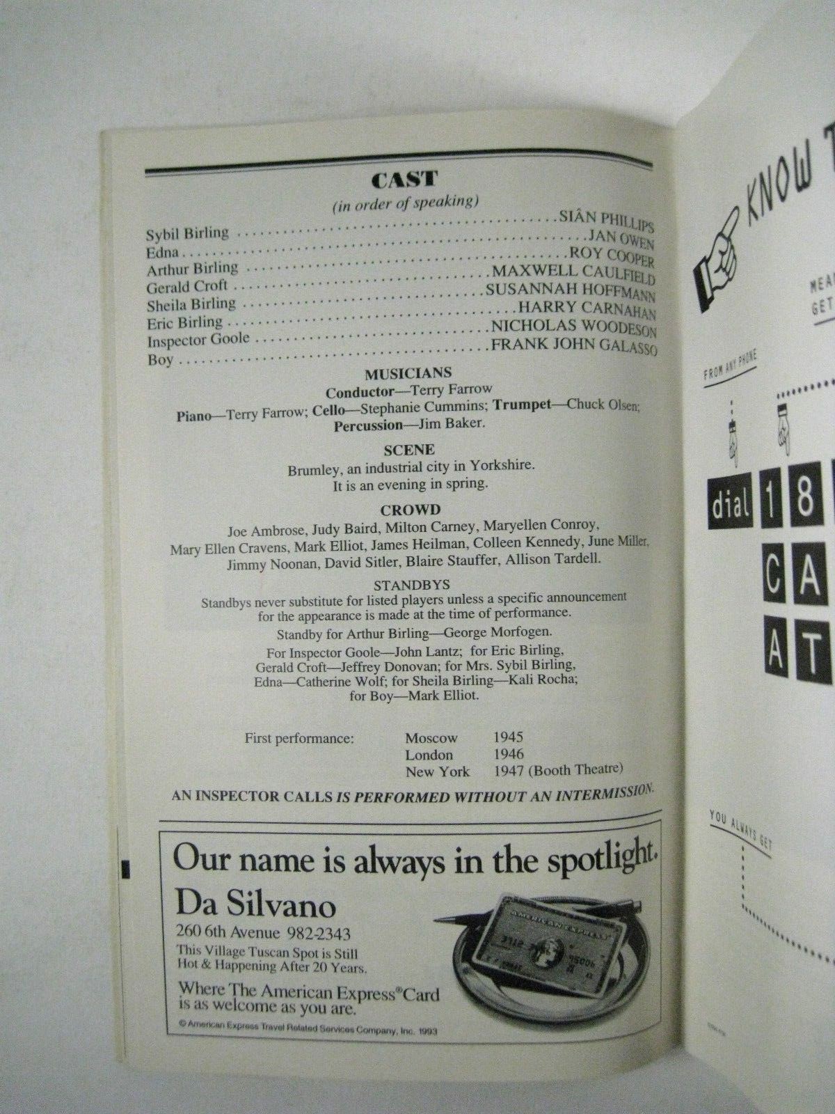 An Inspector Calls Playbill 1995 Theatre Sian Phillips Maxwell ...