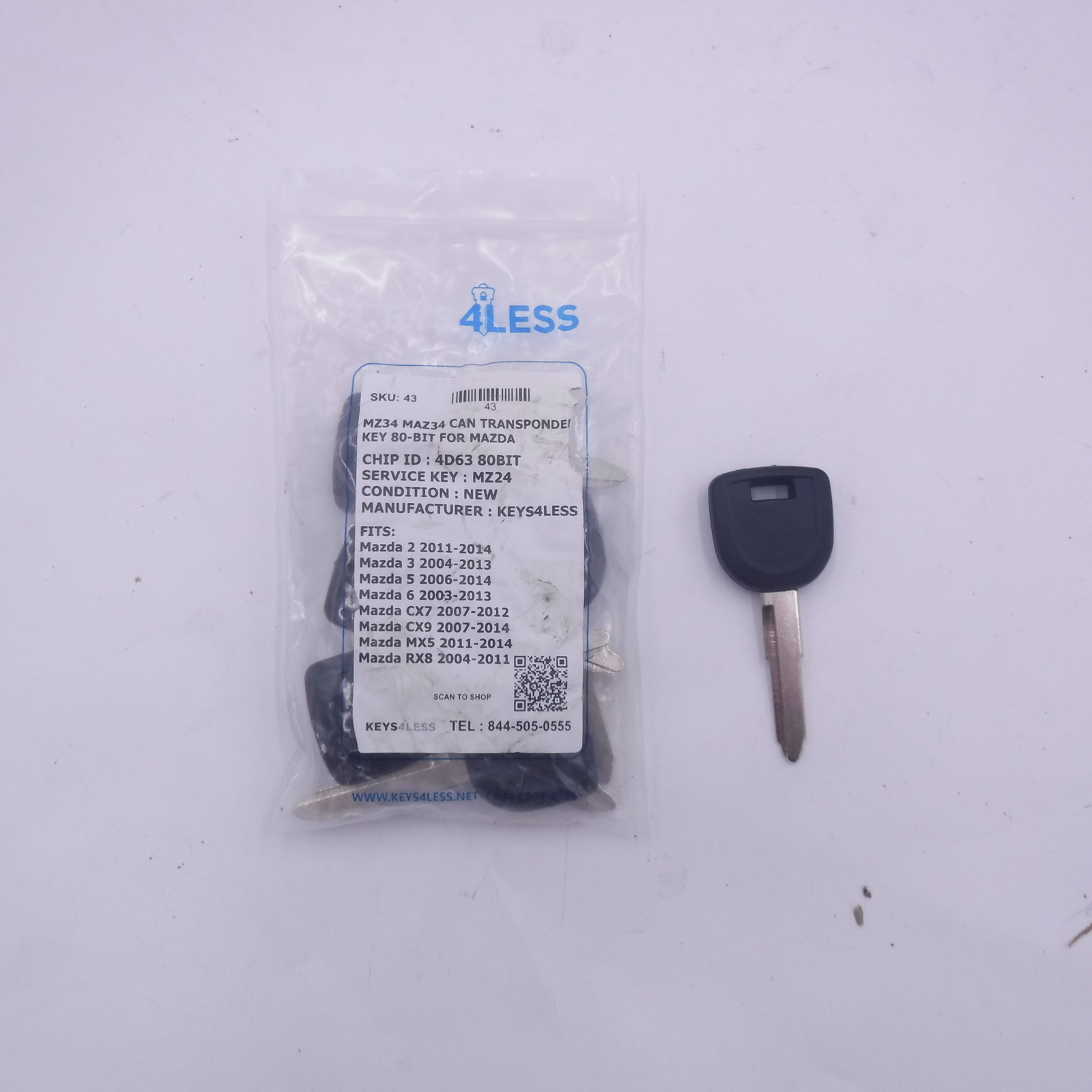 Set of 8 Transponder Keys MZ34 MAZ34 4D63 80 Bit Chip for Mazda 2 2011 ...