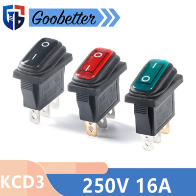KCD3 2 Position 3 Pin Rectangular Rocker Switch 250V 16A ON OFF Red ...