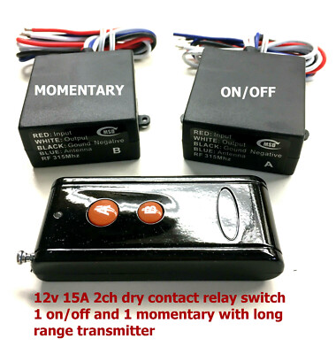 12v 15A 2 ch dry relay remote control switch with 1ch on/off and 1ch ...