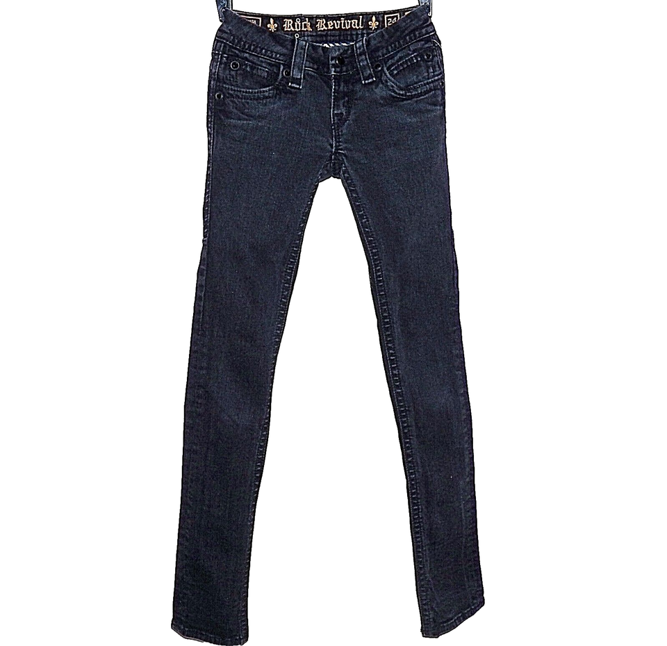 Rock Revival Kate Straight Black Sequin Fleur De Lis Skinny Jeans 24 x ...