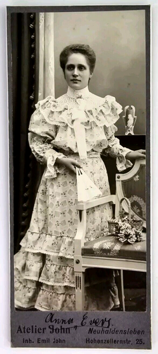 Antique CDV Photo ID'd Victorian German Woman Lady Anna Evens Dress Fan ...