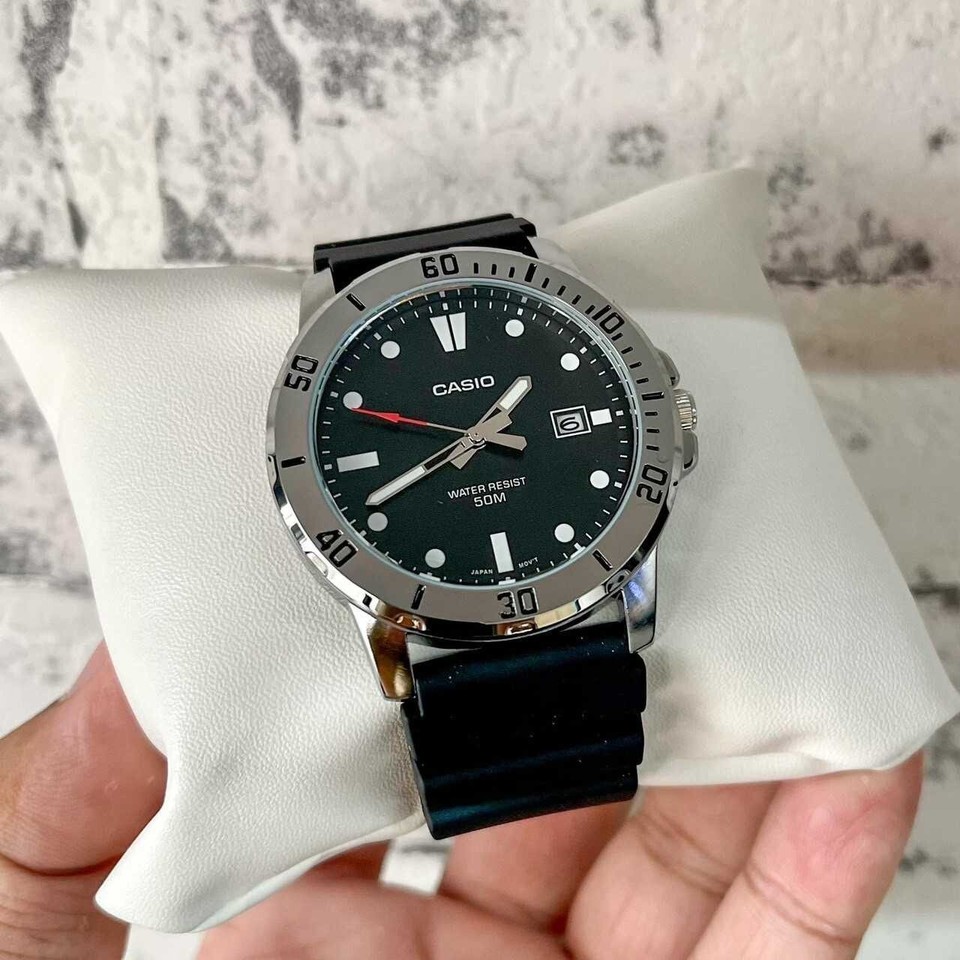 Casio MTP-VD01-1E Black Analog Black Resin Band Quartz Date Men's ...