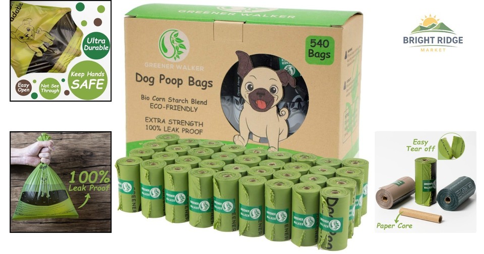 Green Dog Waste Bags, 540 Count with Corn Starch Blend for ...