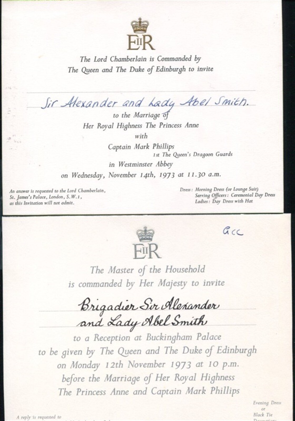THREE ORIGINAL INVITATIONS: MARRIAGE BREAKFAST & RECEPTION PRINCESS ...
