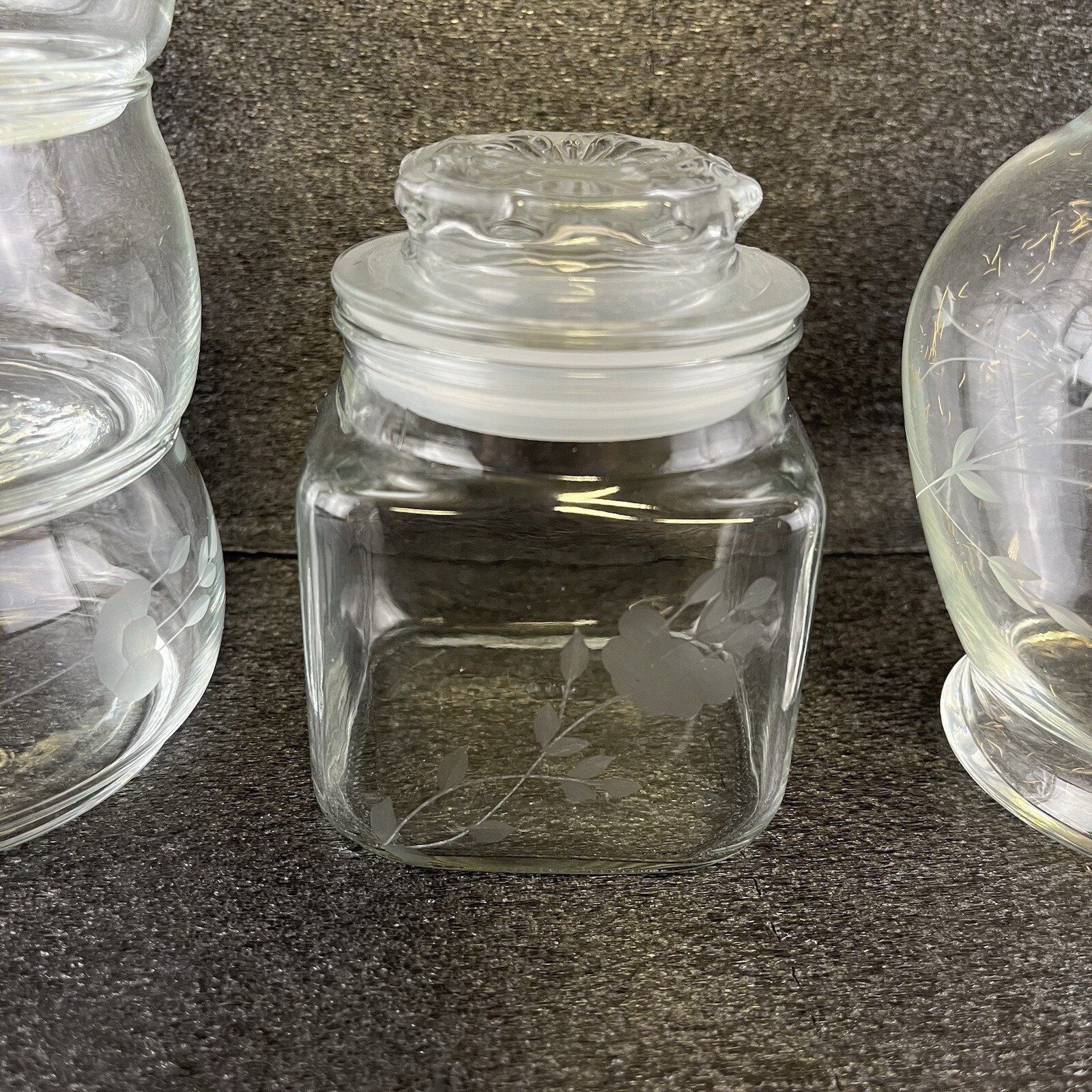 Vtg Princess House Heritage Etched Floral Canister Ginger Jar Jars 3pc ...