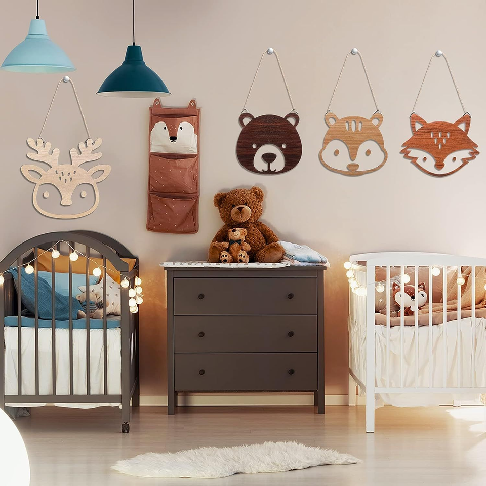 Hoteam Woodland Nursery Decor, Wooden Forest Animal Wall Decoration ...