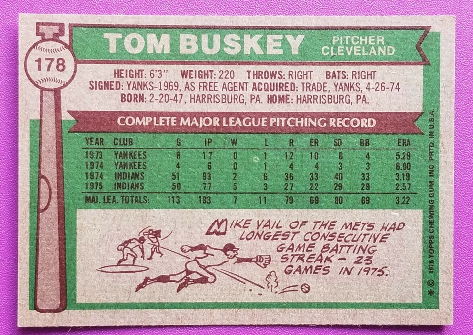 1976 Topps Baseball Card #178 Tom Buskey - VG-EX | eBay