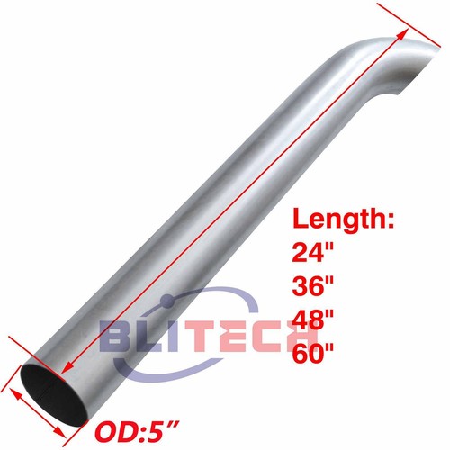 5in 5" OD x 24" 36" 48" 60" Aluminized Curved Stack Pipe Semi Truck ...