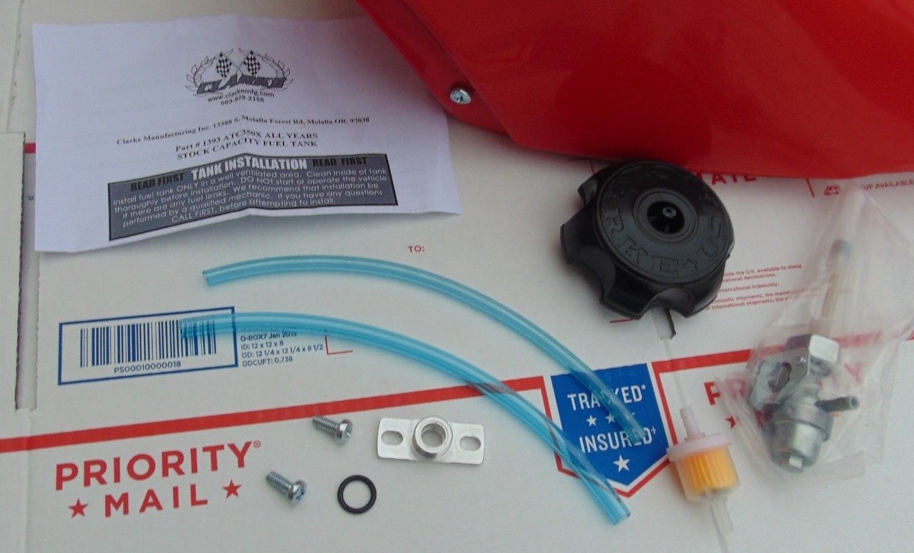 RED plastic Clarke Gas Fuel Tank & cap & petcock & more HONDA ATC 350X ...