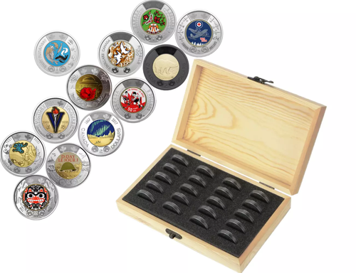 🇨🇦 Canada Coloured Toonie $2 Dollar 12-Coin Full Set Wood case box 2017 ...