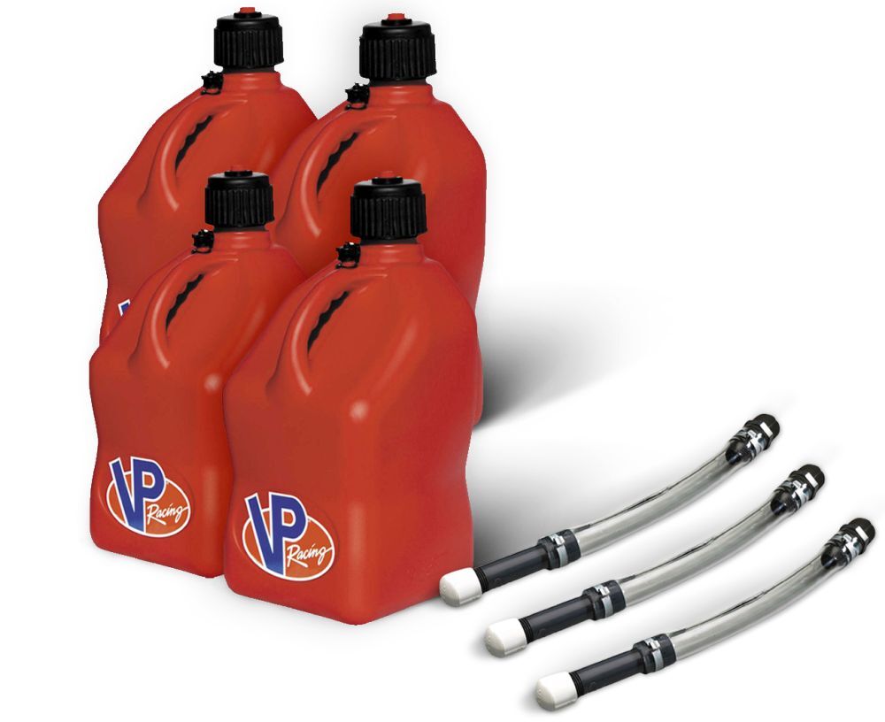 VP Racing 4 Pack Red 5.5 Gallon Square Utility Jugs + 3 Deluxe Fill ...