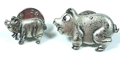 2 Vintage Pig Pins Lapel Hat Pin Silver Tone First Prize Ribbon Cut Out ...