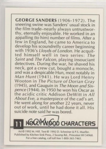 1992 Kitchen Sink Press Hollywood Characters George Sanders #11 0w6 | eBay