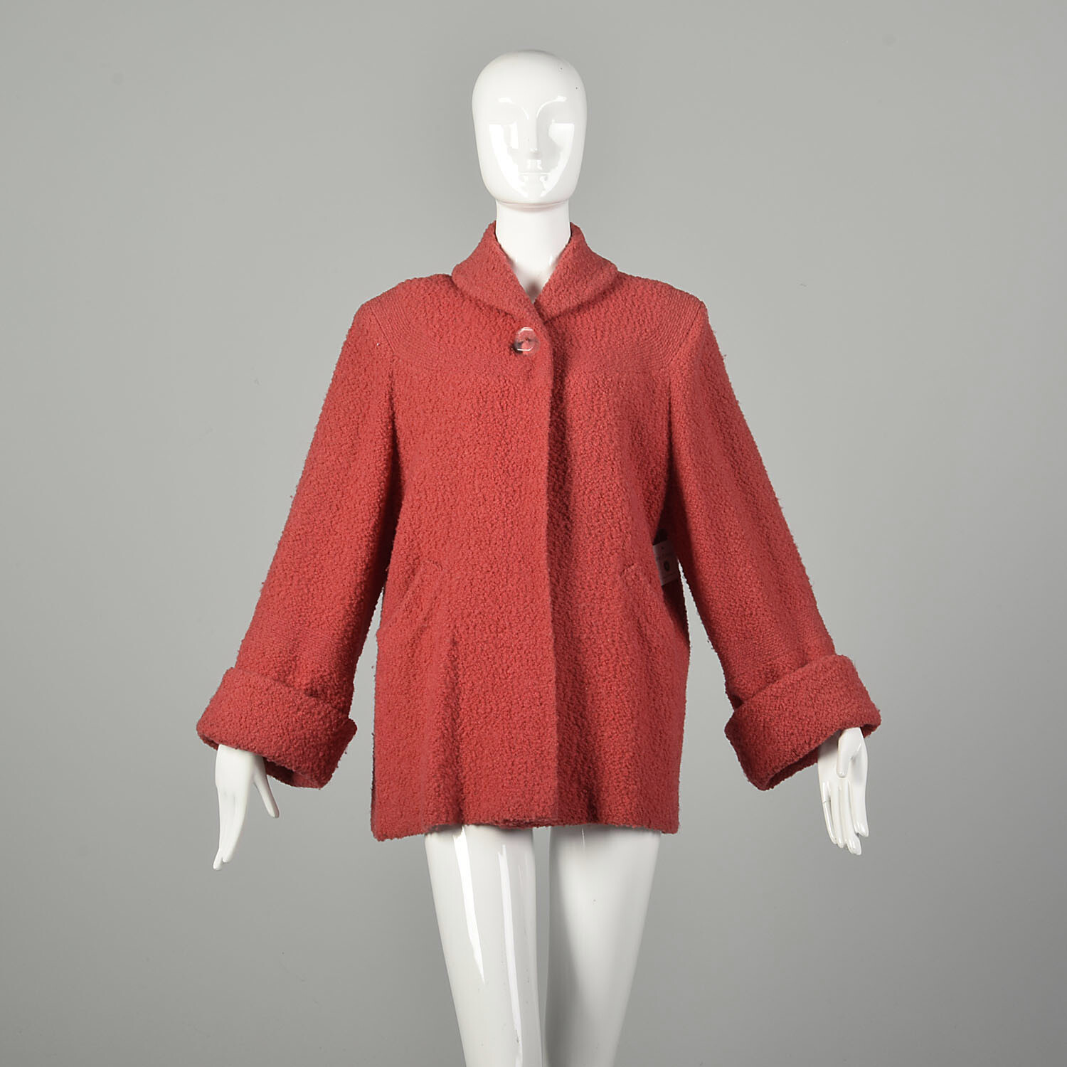 Medium 1950s Coat Red Boucle Wool Rockabilly Swing Ja… - Gem