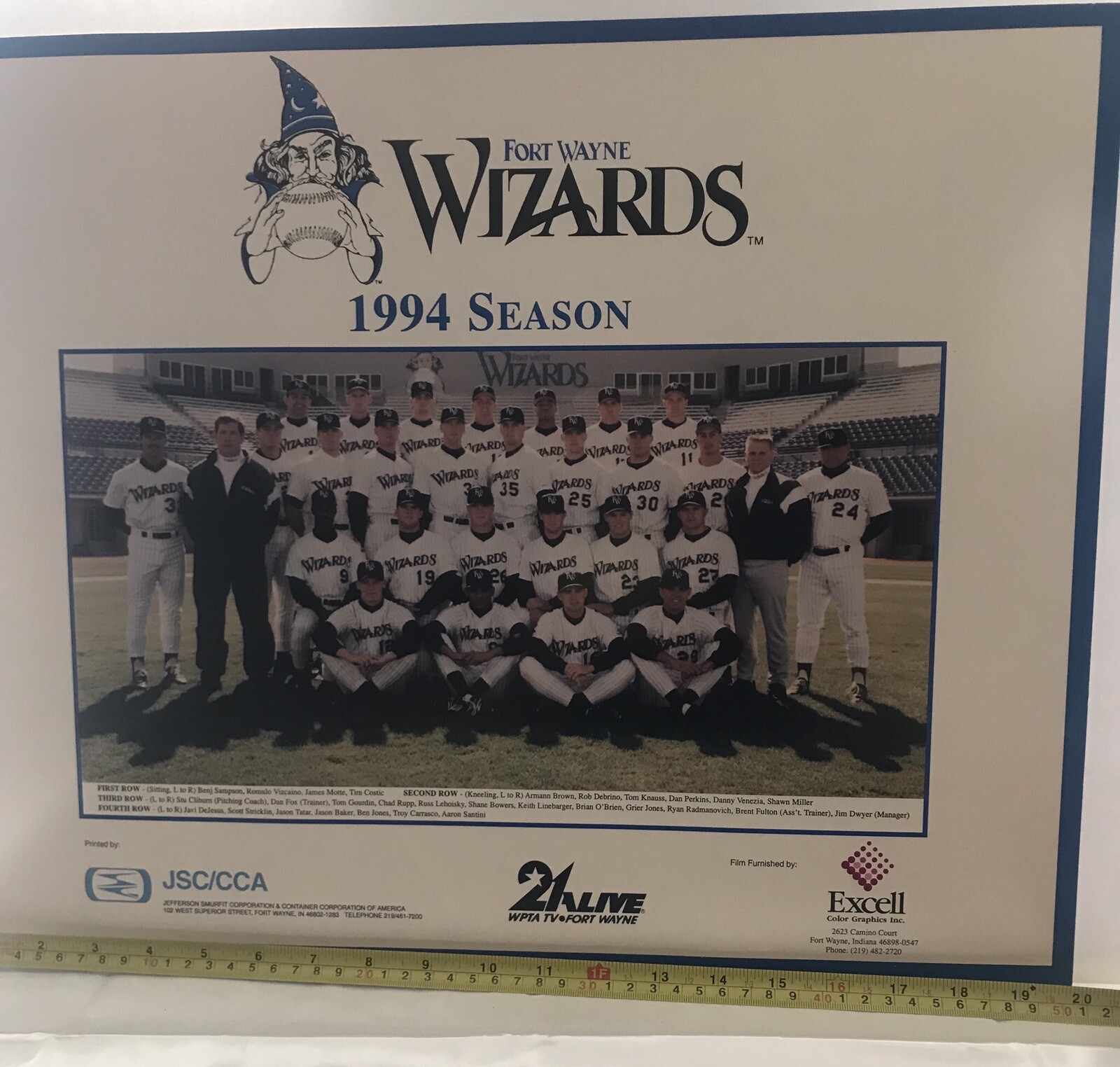 Vintage Fort Wayne Wizards 1994 SEASON Baseball Team Photo Poster | eBay