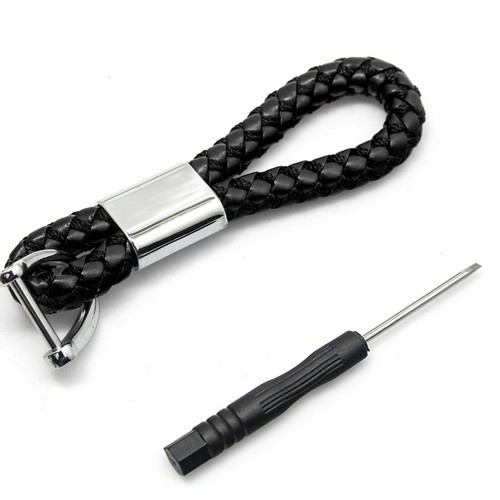 Black Universal Braided Leather Strap Key Chain Ring Fits Car Key Fob ...