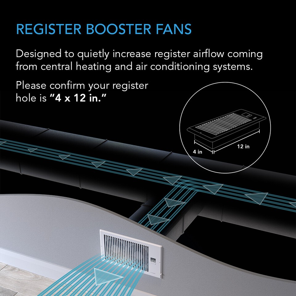 AIRTAP T4, Quiet Register Booster Fan, Heating / Cooling 4 x 12 ...