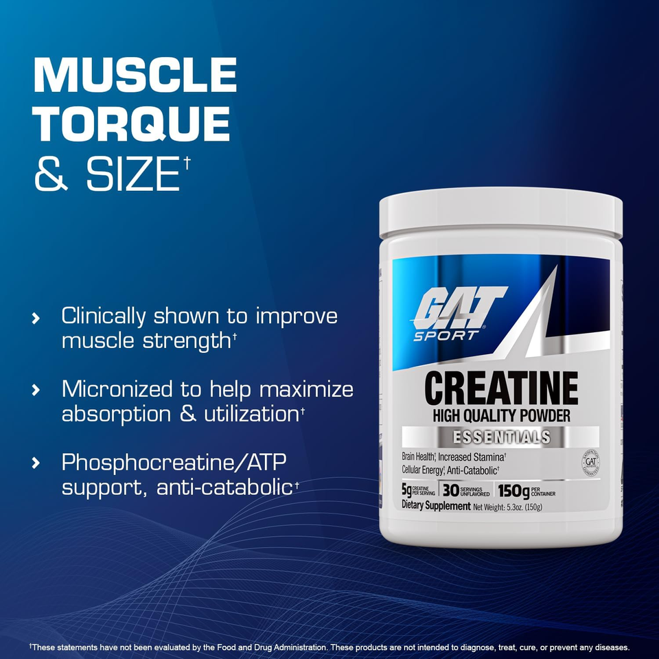 GAT SPORT Creatine Monohydrate Powder, Strength, Brain Health, Anti ...