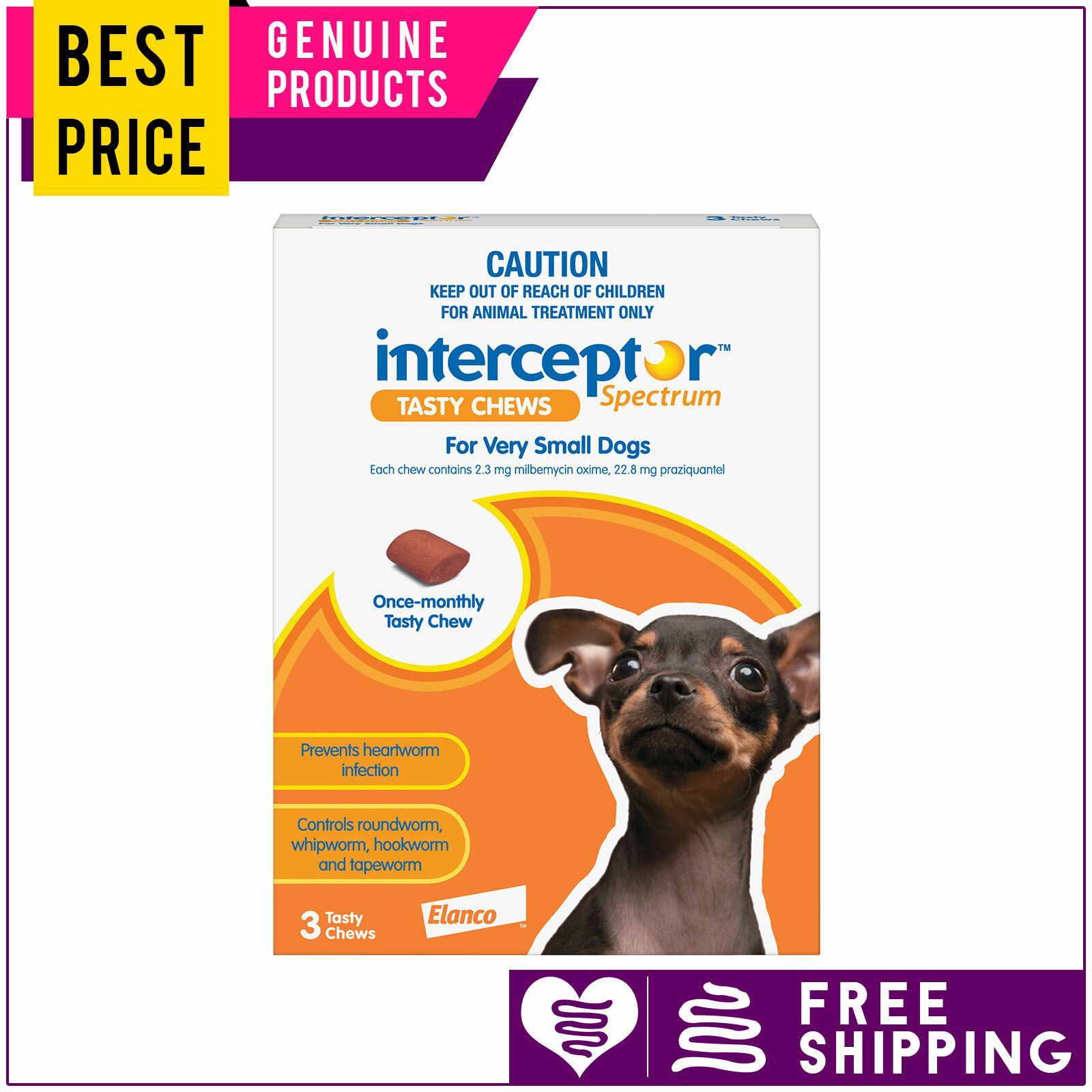 Interceptor Spectrum for Dogs 3 Doses Up to 4 Kg Heartworm Worm Control ...