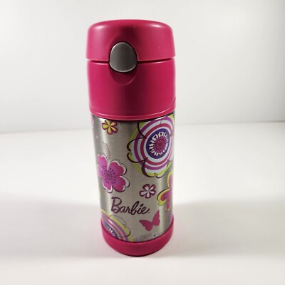 Barbie Thermos Kids 12oz FUNtainer Bottle 2008 stainless pink flower ...