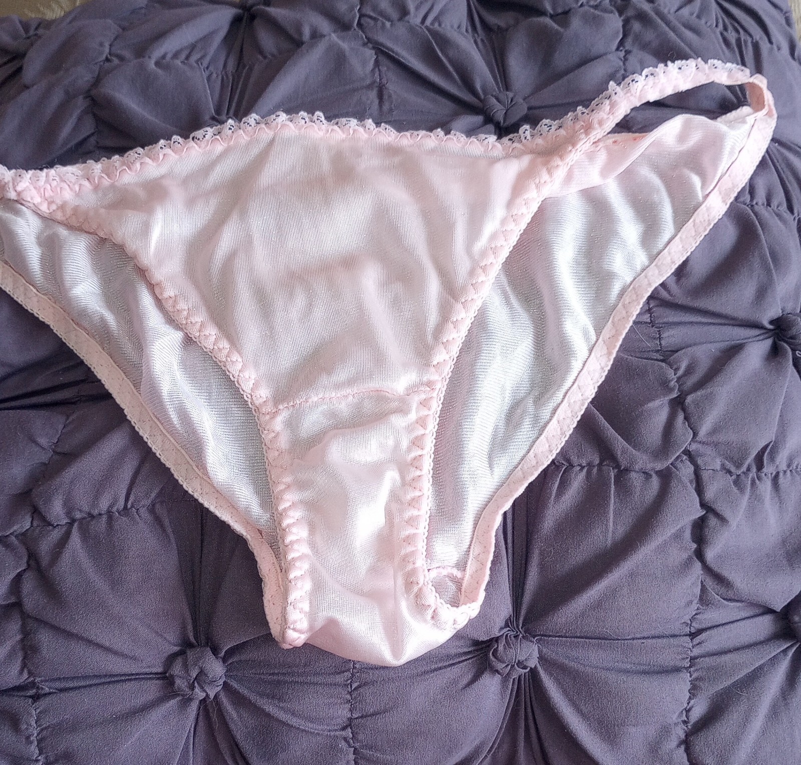 Vintage Silky Pink Satin String Bikini Panties L - Gem