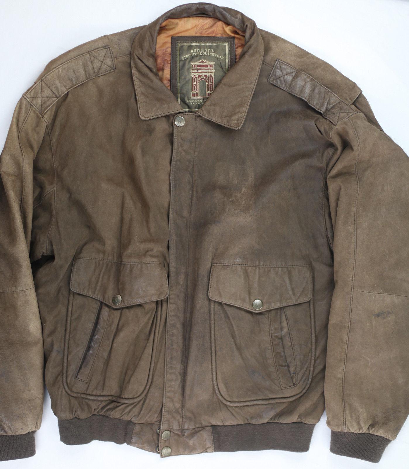 Vintage Structure Leather Bomber Jacket XL Mens - Gem
