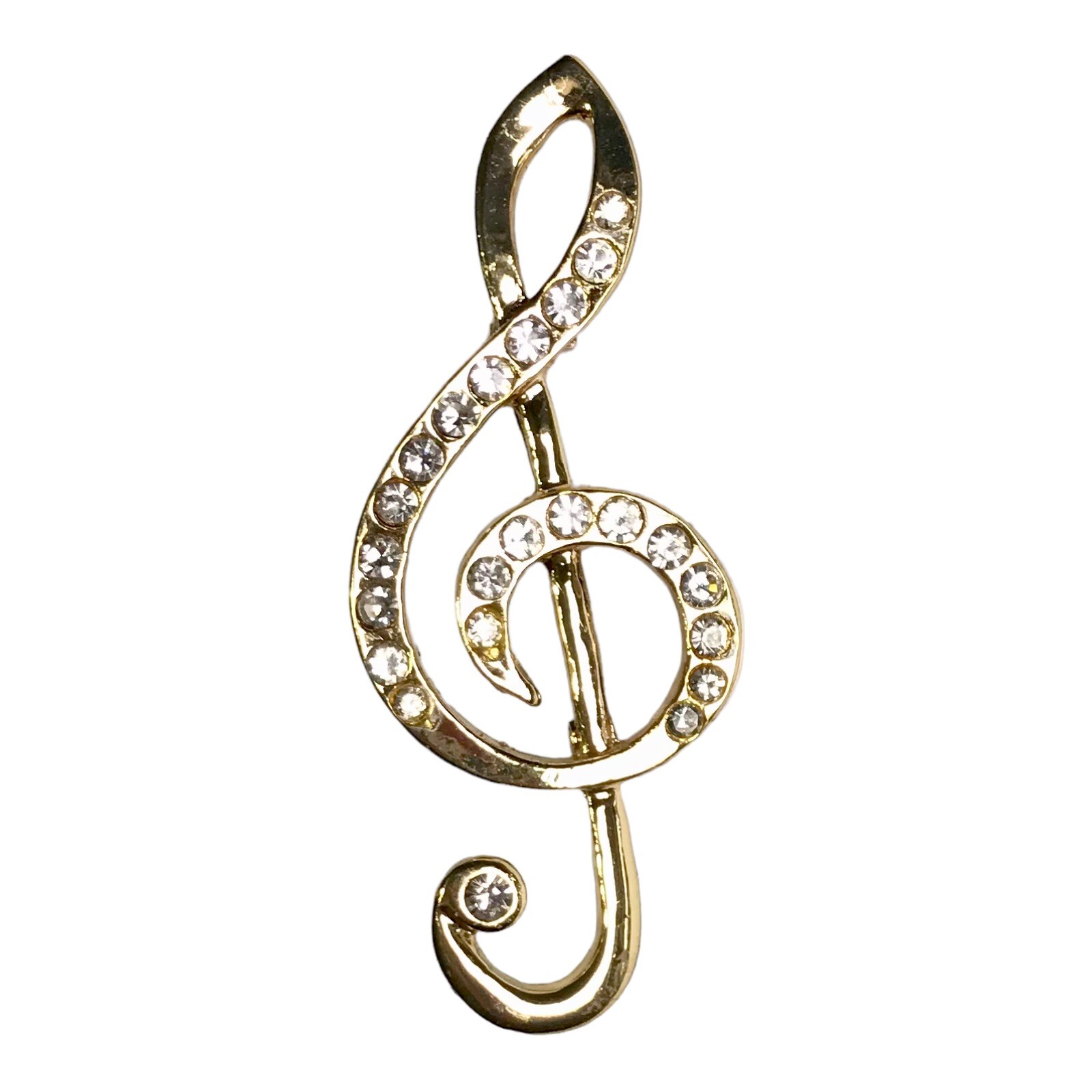 Treble Clef Brooch Gold Tone Clear Rhinestone Music L… - Gem