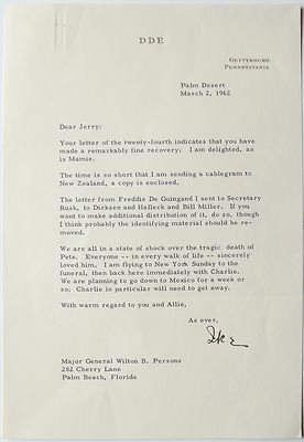 Dwight Eisenhower 34th President Typed Letter Signed To Wilton General ...