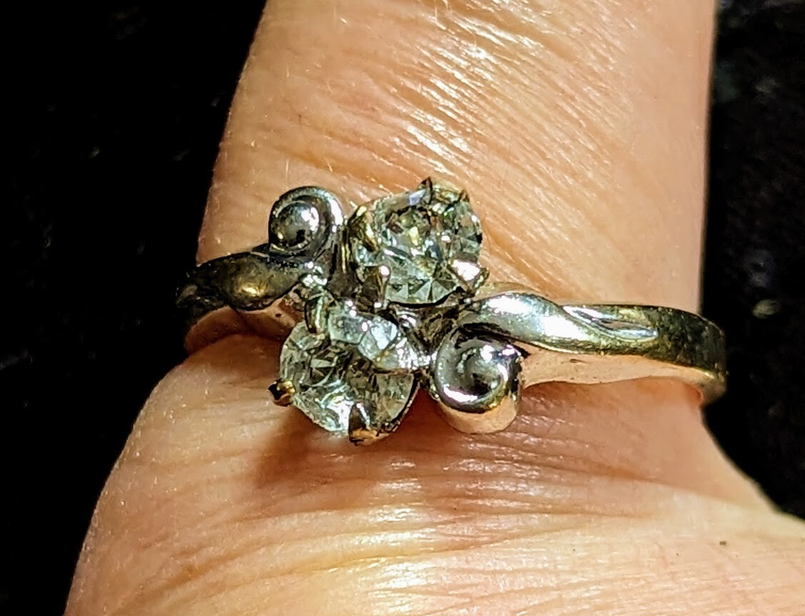 Vintage 40s 50s VARGAS Jewelry 18k HGE Double Rhinest… - Gem