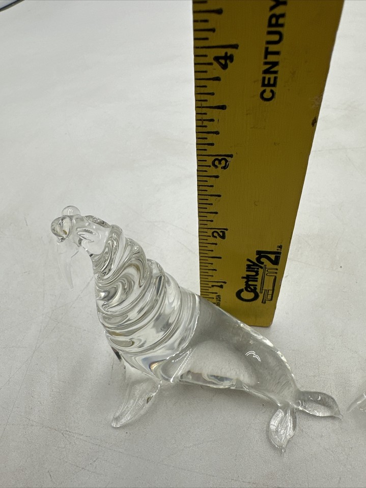 Lot Of 3 Figurines Art Clear Glass Serpent Dragon Walrus Unicorn Good ...