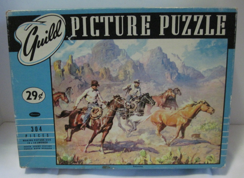 Vtg 50's GUILD COWBOY Jigsaw PUZZLE~ 304 pieces~ Complete~ Whitman ...