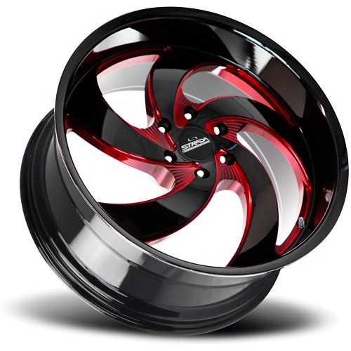 (Set of 4) Strada C05 Retro 5 22x9 5x115 +15mm Black/Red Wheels Rims 22 ...