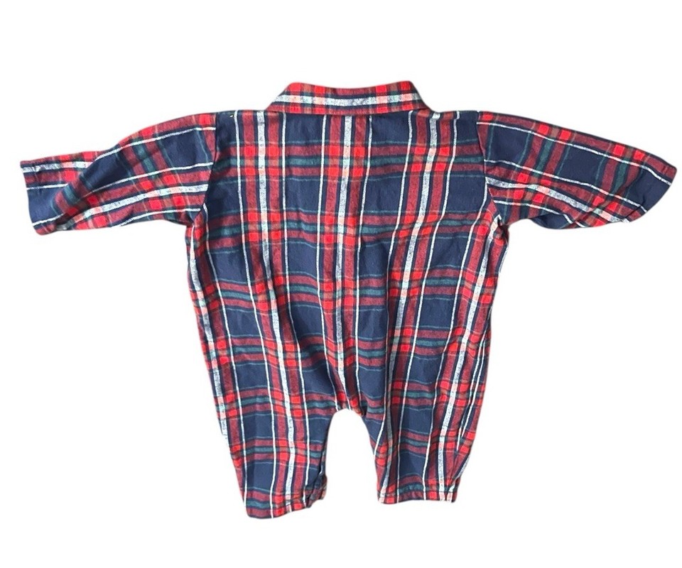 Hanna Andersson Baby Boys Plaid Flannel Romper 6–12M Red Navy Button ...