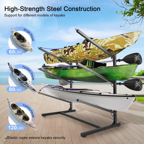 3 Levels Freestanding Kayak Storage Rack Heavy Duty Outdoor Kayak ...