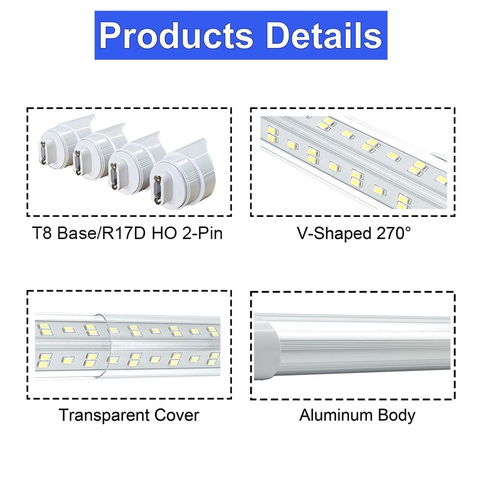 12 Pack F96T12 HO LED Replacement Tube R17D 8Ft Led Shop Lights Dual ...