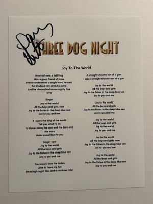 DANNY HUTTON SIGNED LYRIC SHEET AUTOGRAPHED THREE DOG NIGHT BAND LEAD ...
