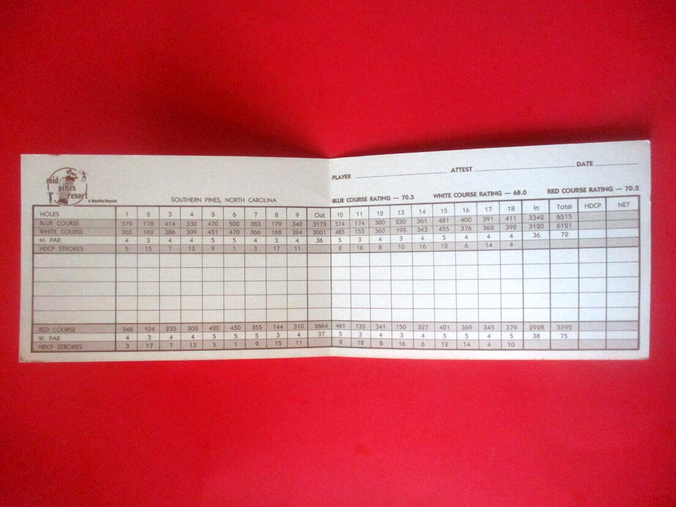 vtg - Golf Scorecard - MID PINES RESORT & GOLF CLUB gc - Southern Pines ...