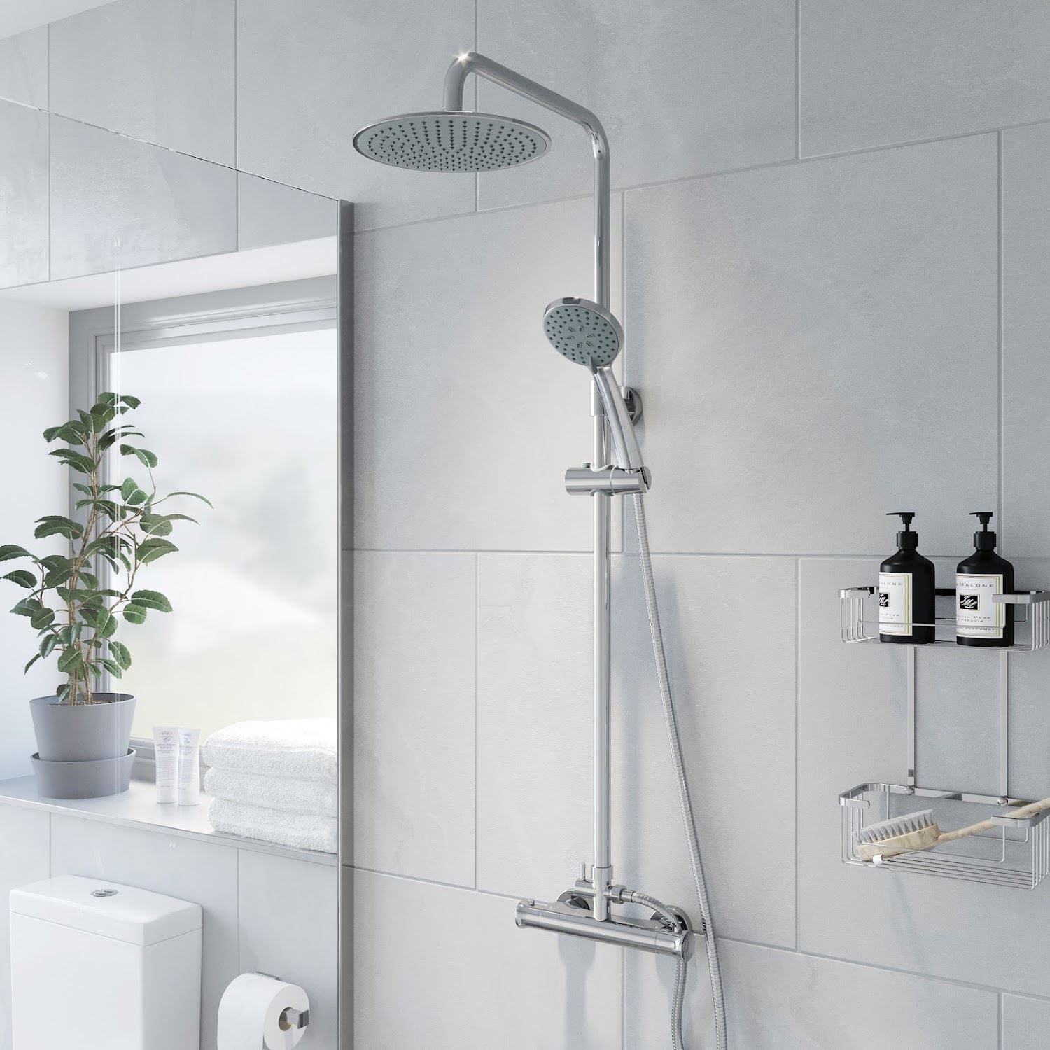 Modern Chrome Thermostatic Shower Mixer Set Twin Head Exposed Valve ...