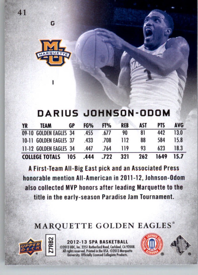 2012-13 SP Authentic #41 Darius Johnson-Odom | eBay