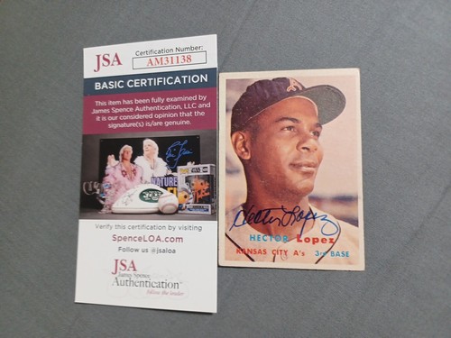 HECTOR LOPEZ 1957 Topps # 6 autographed signed card K.C. ATHLETICS JSA ...