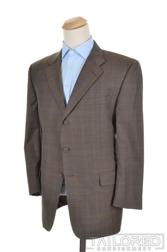 HICKEY FREEMAN Brown Plaid Check Wool Mens Blazer Sport Coat Jacket ...