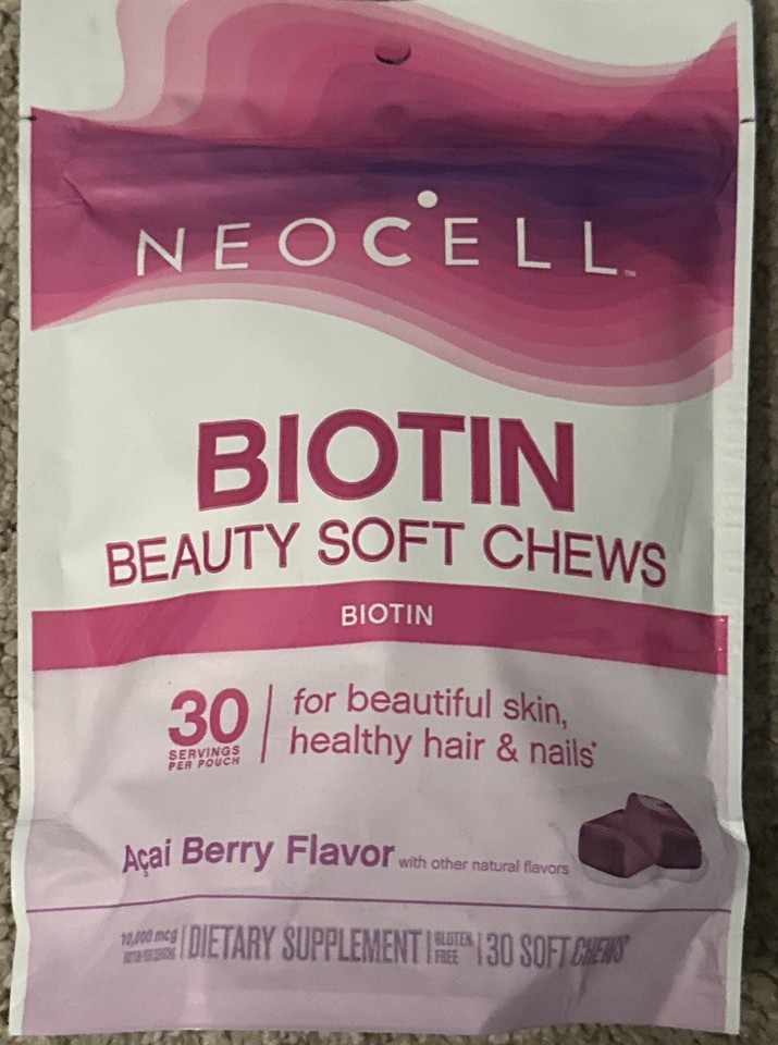 LOT OF 2 - NEOCELL Biotin Beauty Soft Chews Acai Berry - 30 Ct Bags NEW ...