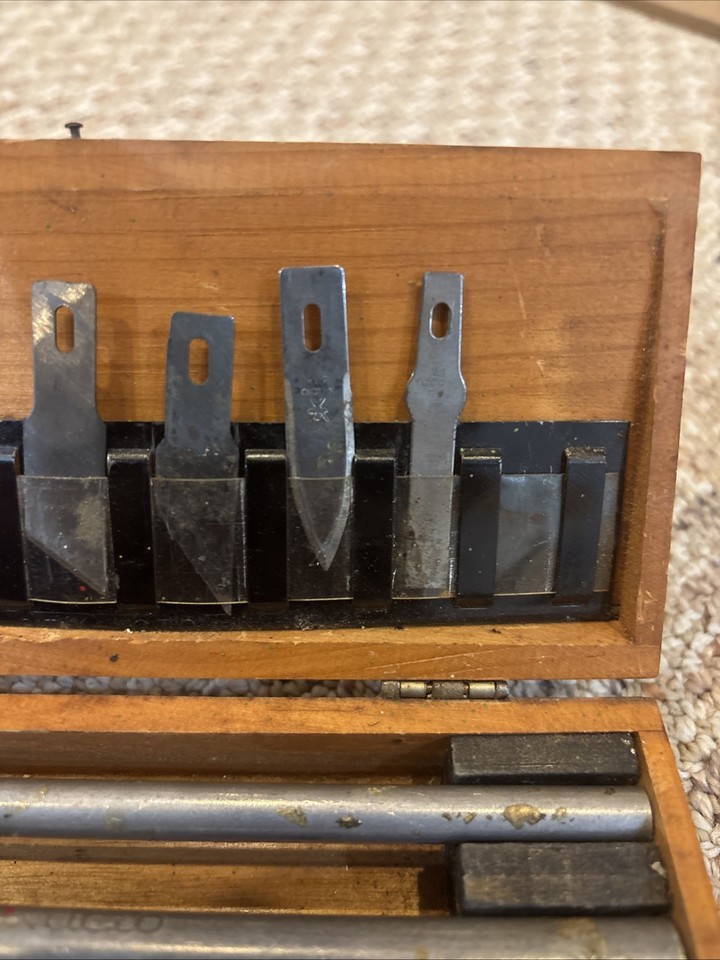 X-ACTO Vintage Knife Tool Set with Wooden Box exacto knife 7 changeable ...