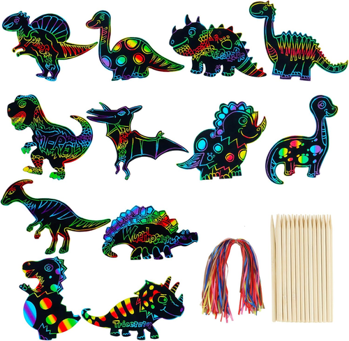 60PCS 12Style Magic Color Scratch DIY Dinosaur Paper Scratch Craft Kits ...