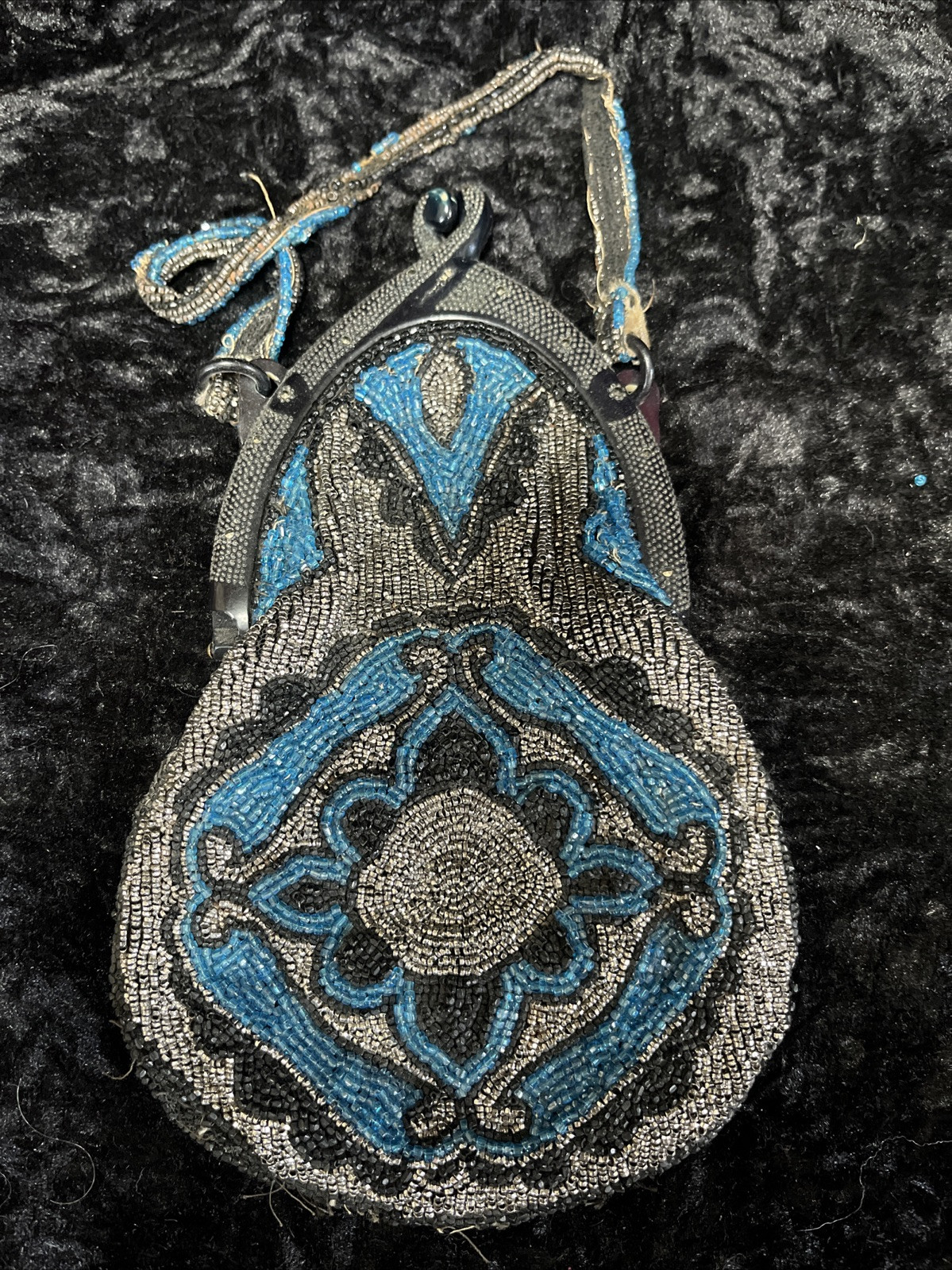 Antique Victorian Reticule Handbag Blue Black Floral … - Gem