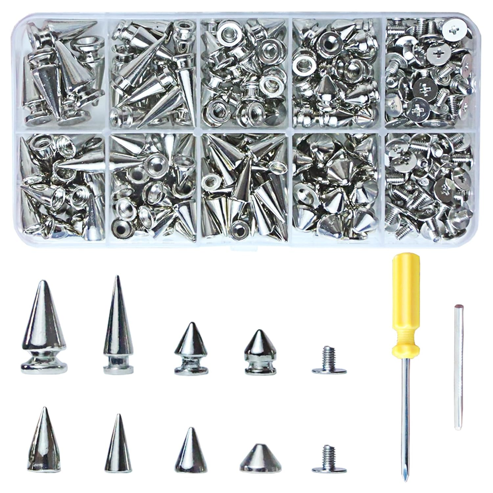 354 Sets Punk Spikes and Studs Kit，8 Sizes Cone Spikes,Metal Tree ...