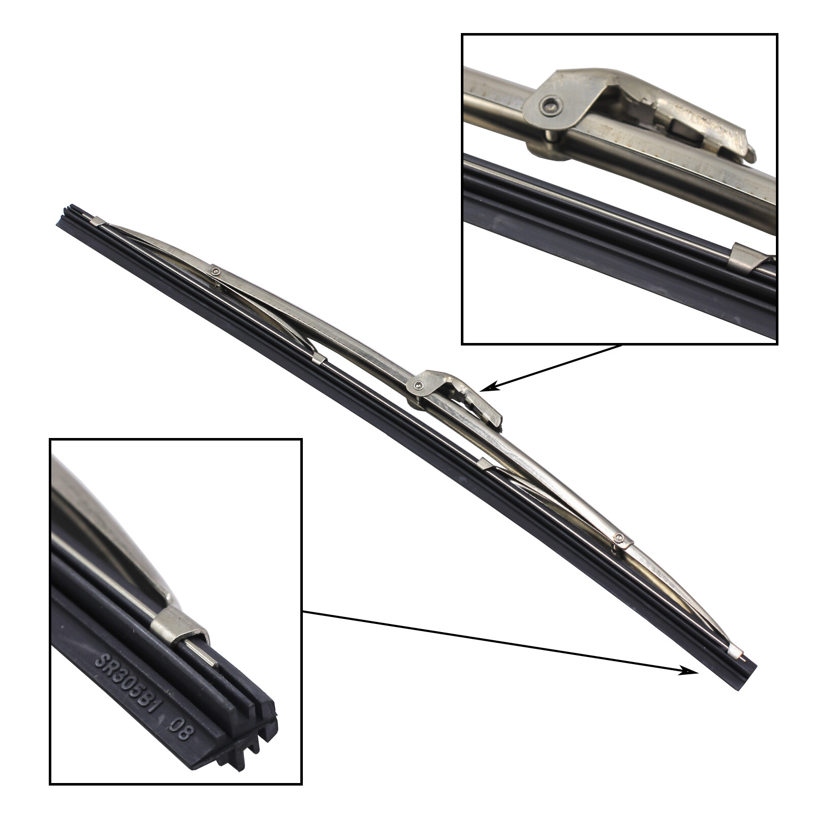 2Pcs Front 12" Ford GM Polished Stainless Steel Windshield Wiper Blades ...